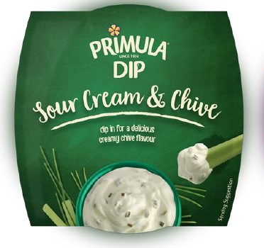 Fife Creamery. PRIMULA SOUR CREAM & CHIVE DIP 6x150G