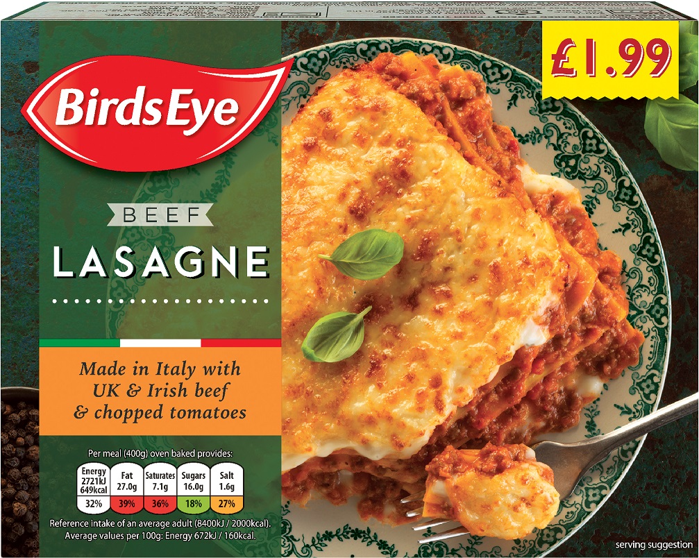Fife Creamery. FROZEN BIRDS EYE BEEF LASAGNE 6X400G £1.99 PMP